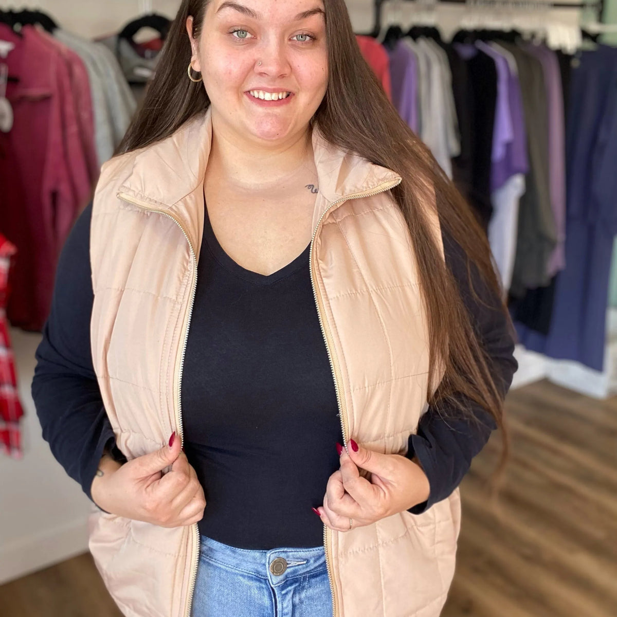 Side Tie Quilted Puffer Vest - Tan – Ruby Joy Boutique